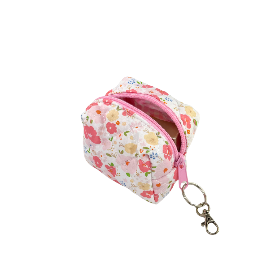 Posie Micro Keychain | Pink Floral Print Quilted Micro Keychain ...