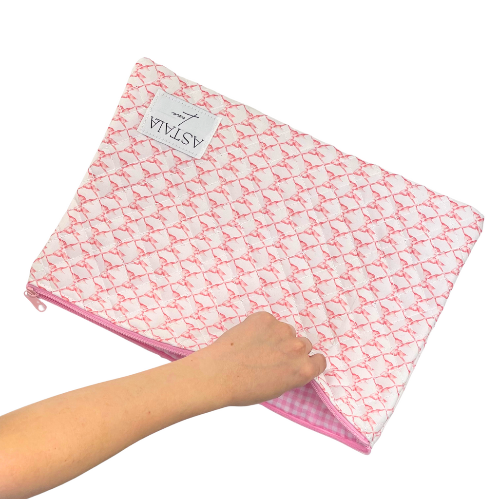 Belle Laptop + IPad Sleeve| Pink Bow Quilted Floral + Gingham Laptop ...