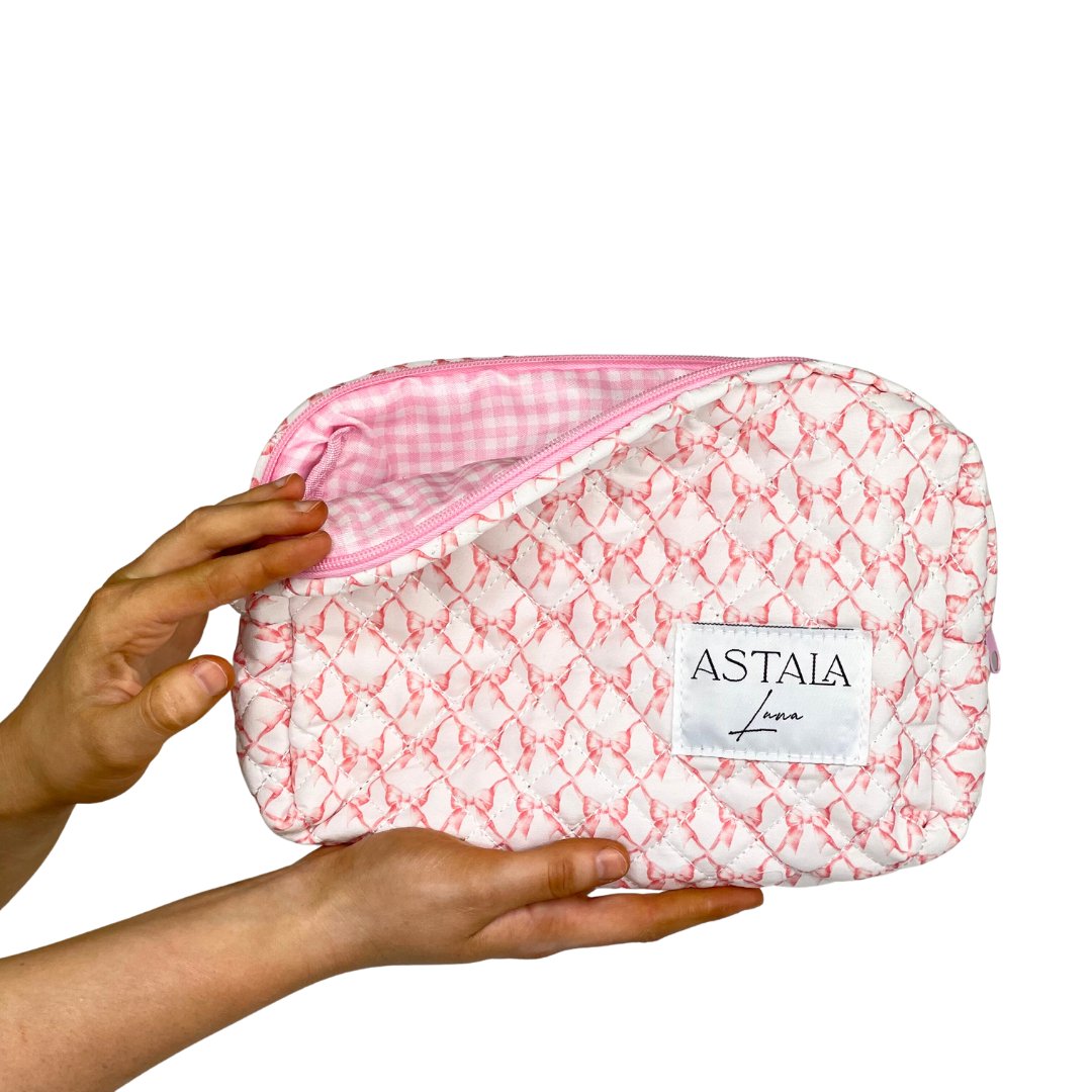 Belle Case | Pink Bow Print Quilted Case | Pencil Case | Brush Case ...