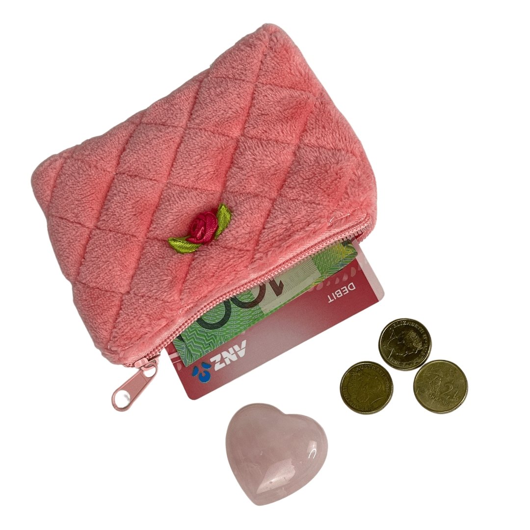 Coral Wallet | Coral Fuzz + Pink Gingham Quilted Wallet | Astala Luna