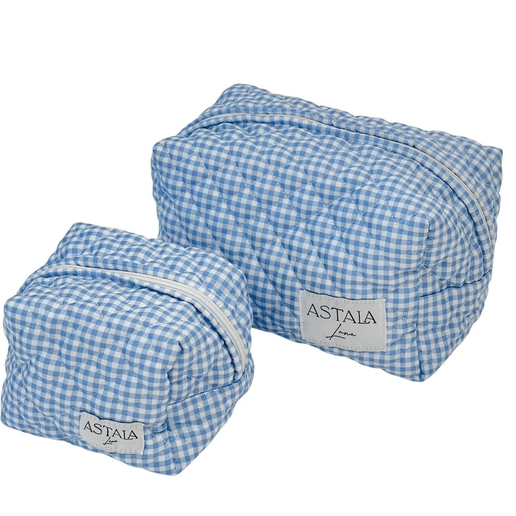 Estelle Mini | Blue Gingham + Floral Quilted Bag | Make Up Bag ...
