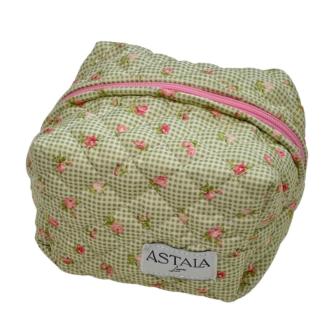 Fawn Mini | Green Rose + Pink Gingham Quilted Bag | Make Up Bag ...