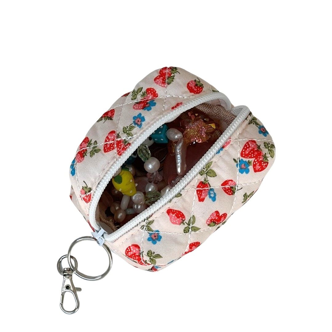 Ivy Micro Keychain | Ivy | Beige Strawberry + Gingham Quilted Micro ...