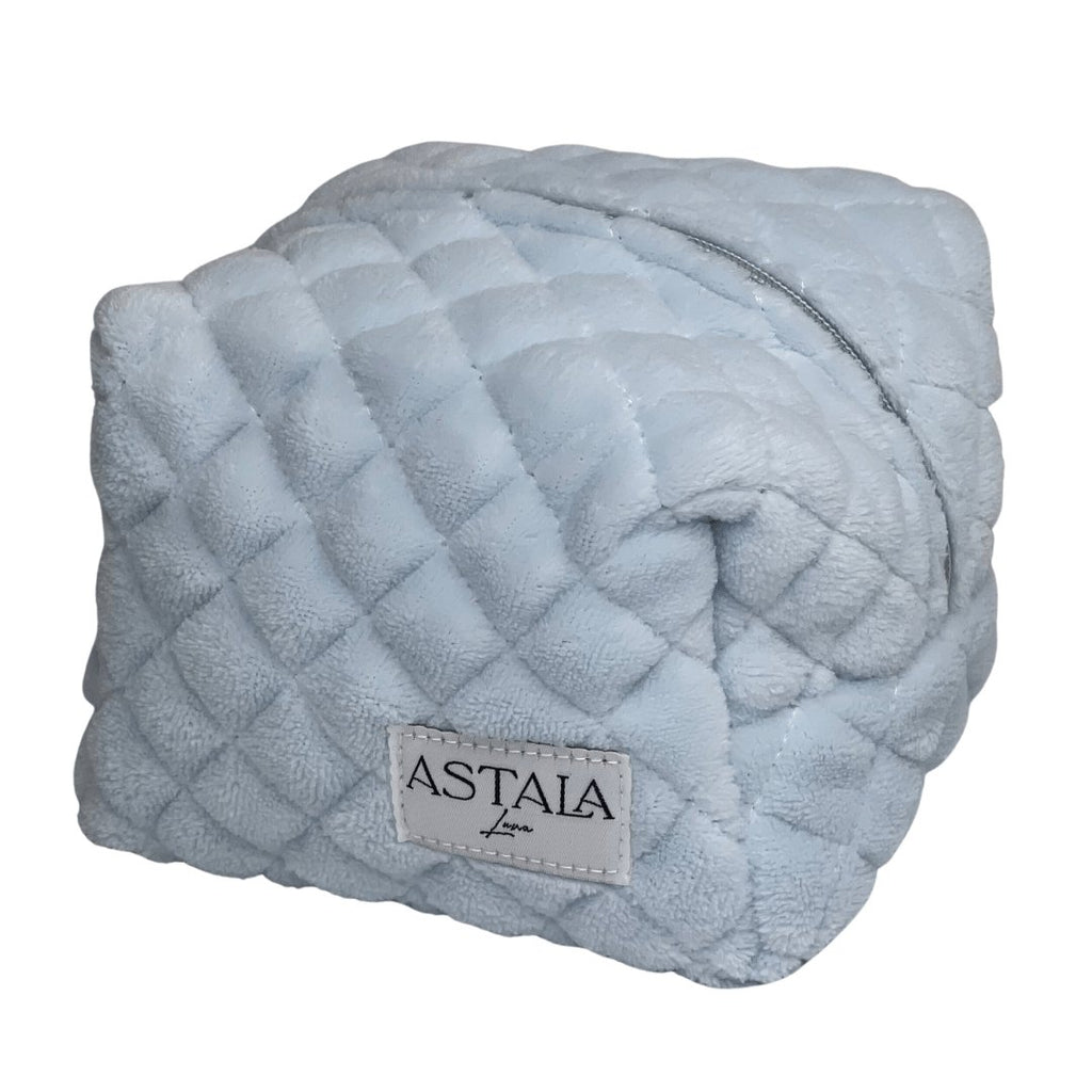 Skye Mini | Pastel Blue Fuzz + Gingham Quilted Bag | Make Up Bag ...